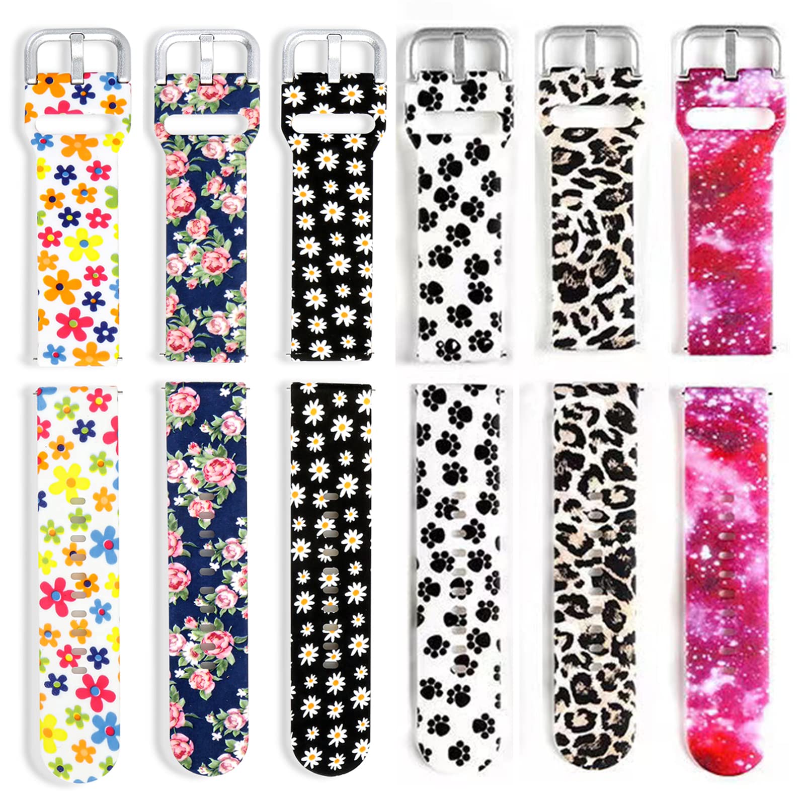 XINGMALY 6 Pack Compatible with Verizon Gizmo Watch 3/Gizmo Watch 2/Gizmo Watch 1 Smart Watch Bands for Kids Boy Girl, 20mm Soft Silicone Pattern Floral Strap Bands for Verizon Gizmo Watch 3 Watch
