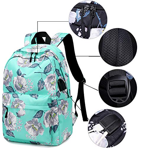Caddlouy Waterproof Backpack for College Girls Women USB Charging Port Fits 14" Laptop Daypack School Bookbag