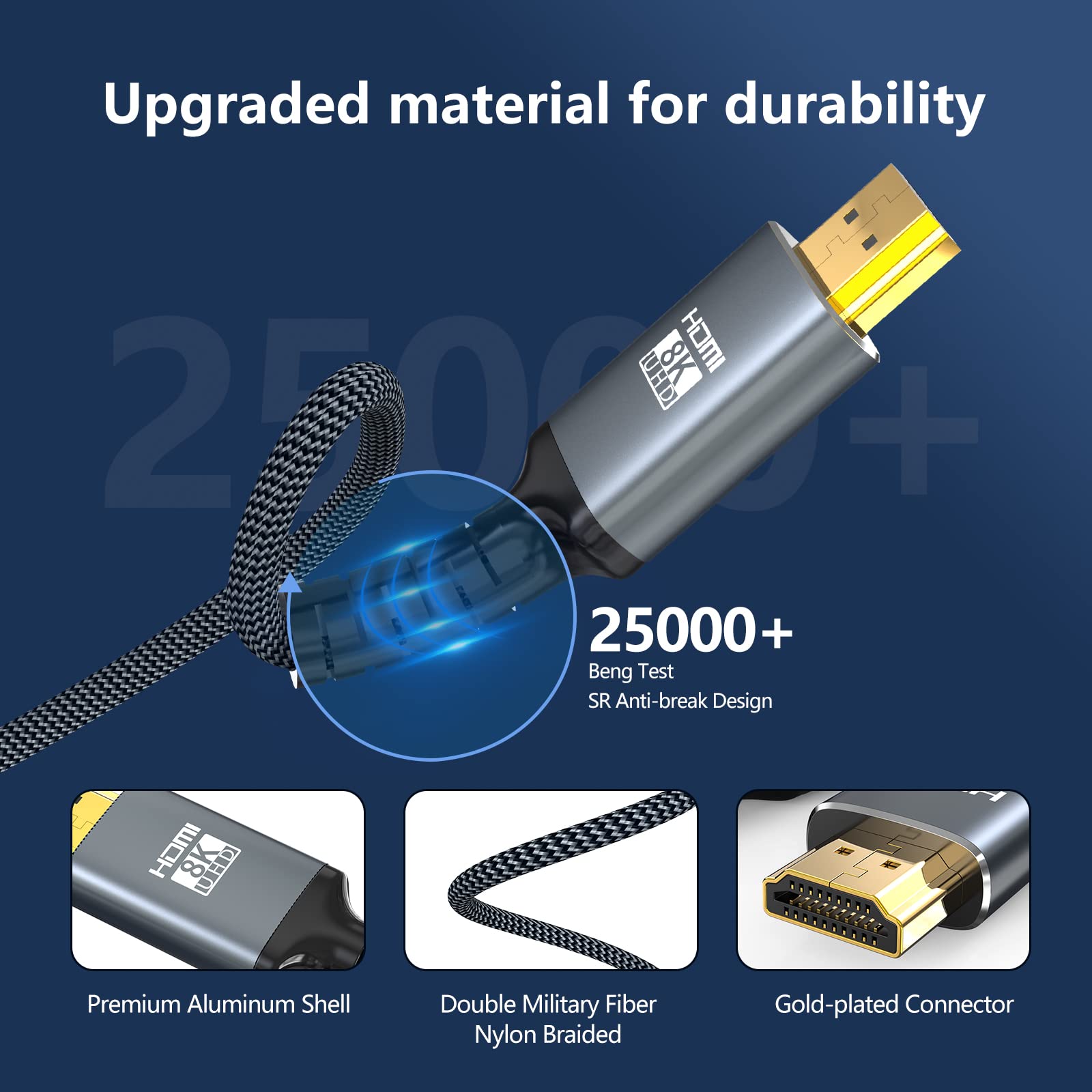 Eareyesail 8K HDMI 2.1 Cable 3 FT,48Gbps Ultra High Speed Gaming Braided Cables Support 8K@60HZ/4K@120Hz,eARC,Dynamic HDR,HDCP 2.2/2.3,3D,VRR for 120fps Monitor PS5/PS4/X-Box/Roku TV/RTX3080/3090