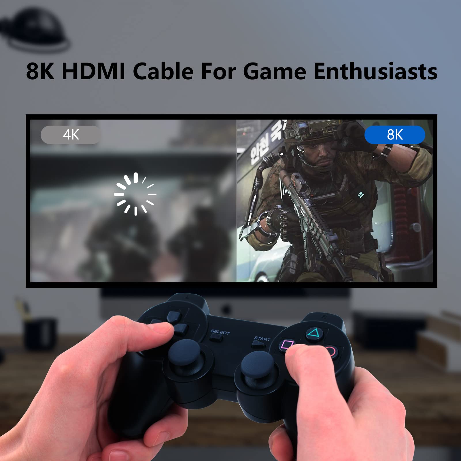 Eareyesail 8K HDMI 2.1 Cable 3 FT,48Gbps Ultra High Speed Gaming Braided Cables Support 8K@60HZ/4K@120Hz,eARC,Dynamic HDR,HDCP 2.2/2.3,3D,VRR for 120fps Monitor PS5/PS4/X-Box/Roku TV/RTX3080/3090