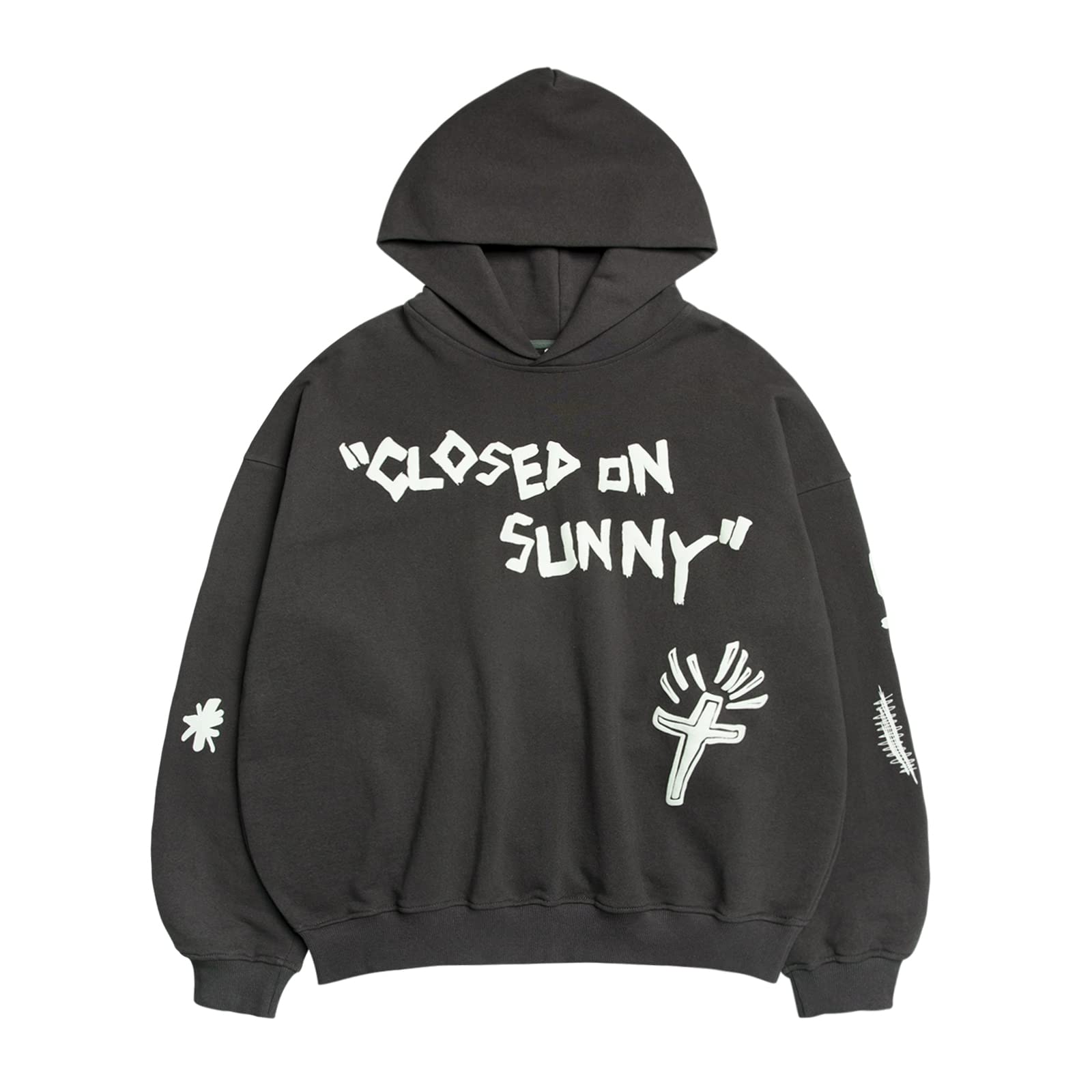 Cactus Pack Closed on Sunny Hooded 3D Letter Print Hip Hop Casual Oversized Sweatshirts Graffiti Hoodies Grey
