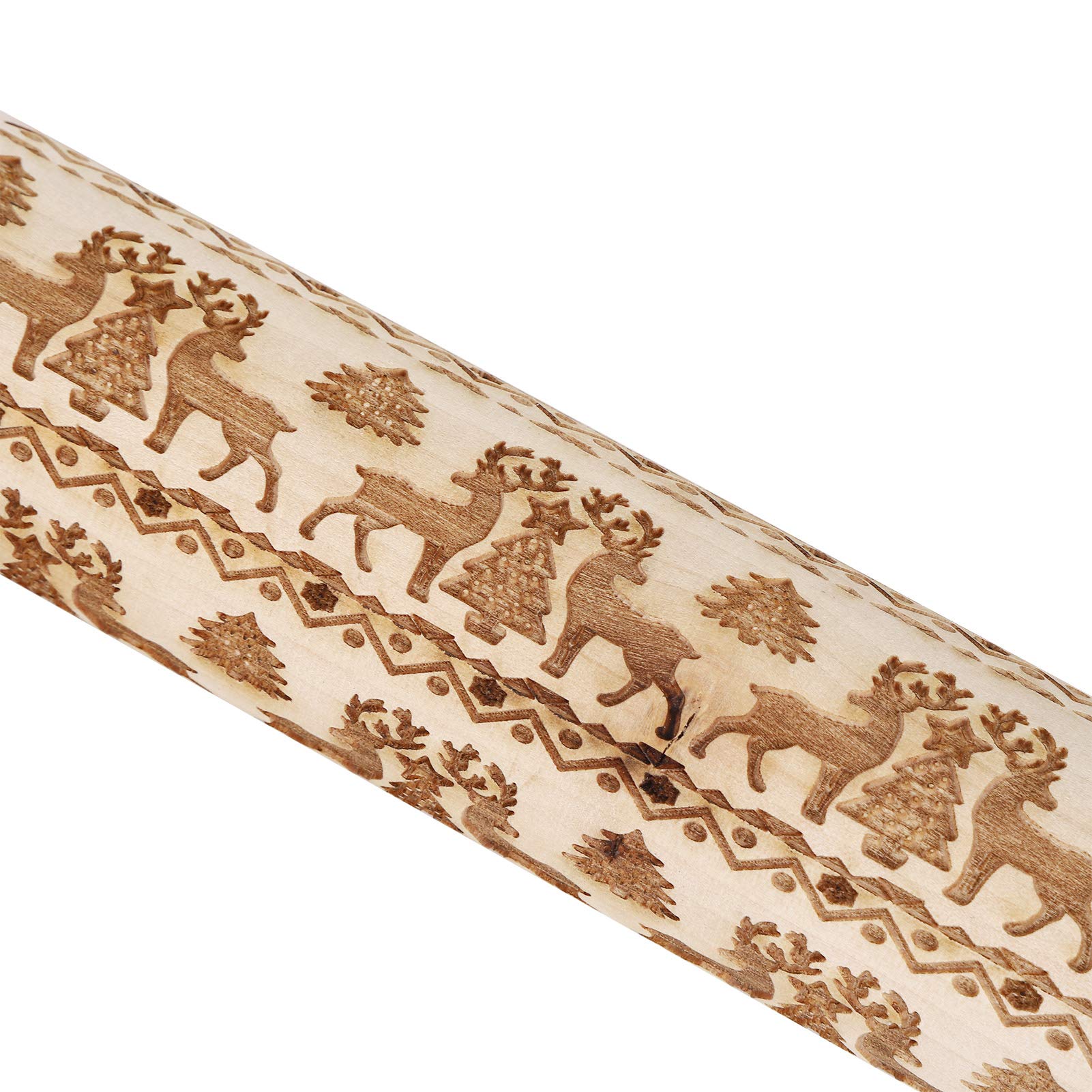 3Pcs Rolling Pin, Embossing Wooden Rolling Pin 3D Engraved Rolling Pin Cute Patterns Dough Roller (English Christmas tree + snowflake + pair of deer)