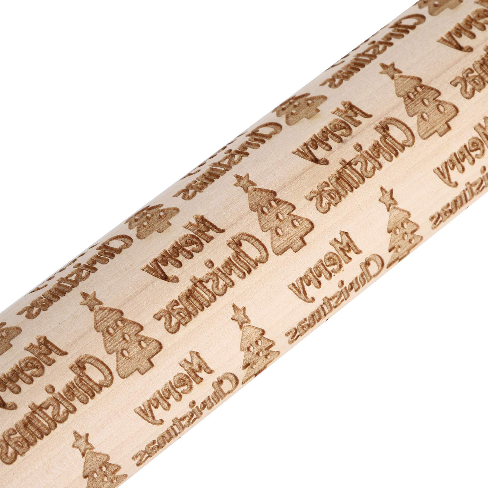 3Pcs Rolling Pin, Embossing Wooden Rolling Pin 3D Engraved Rolling Pin Cute Patterns Dough Roller (English Christmas tree + snowflake + pair of deer)