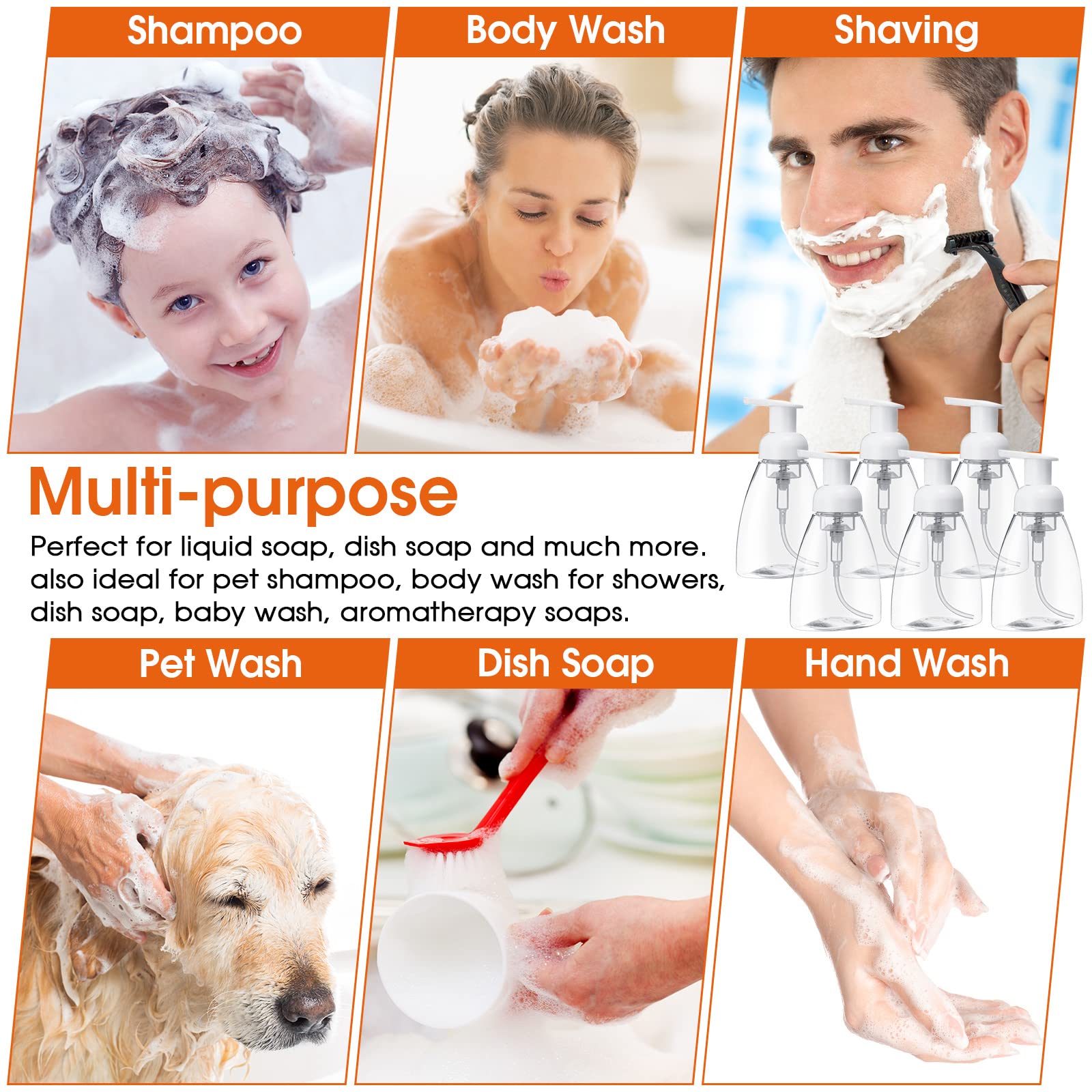 24 Pack 24 Pcs 8 oz Foaming Soap Dispenser Foaming Pump Bottle Pump Bottles Hand Soap Pump Foam Dispenser Bottle Plastic Press Bottles Empty Refillable Plastic Container for Liquid Soap Shampoo