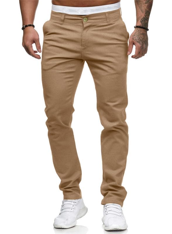 HUNGSON Men Skinny Slim Fit Casual Jeans Dyeing Stretch Straight Fashion Denim Pants(Khaki,36)