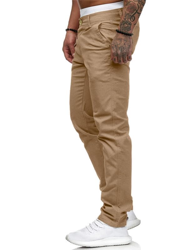HUNGSON Men Skinny Slim Fit Casual Jeans Dyeing Stretch Straight Fashion Denim Pants(Khaki,36)