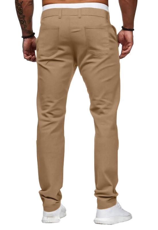 HUNGSON Men Skinny Slim Fit Casual Jeans Dyeing Stretch Straight Fashion Denim Pants(Khaki,36)