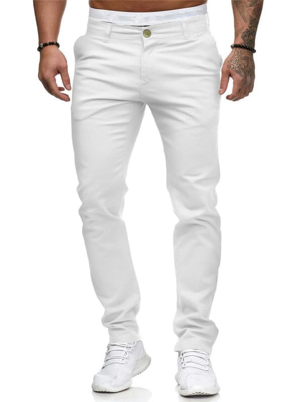 HUNGSON Men Skinny Slim Fit Casual Jeans Dyeing Stretch Straight Fashion Denim Pants(White,38)