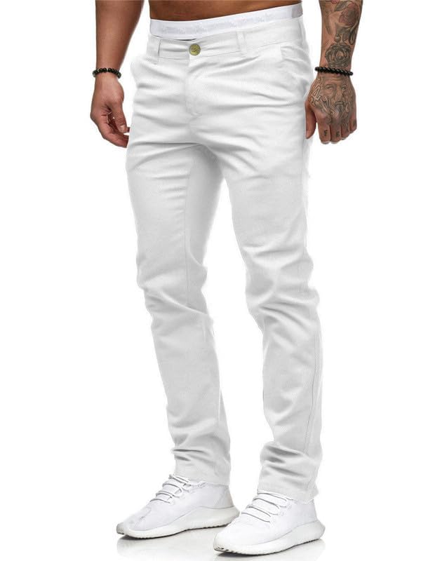HUNGSON Men Skinny Slim Fit Casual Jeans Dyeing Stretch Straight Fashion Denim Pants(White,38)