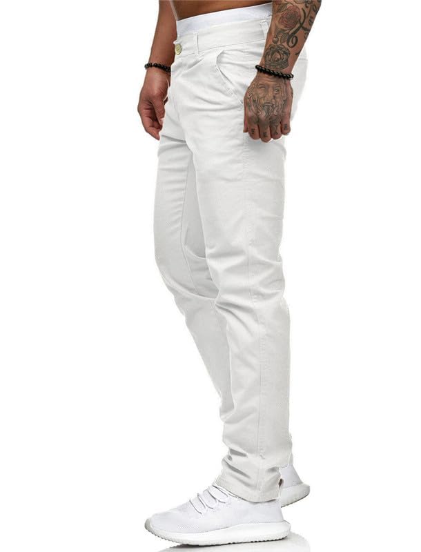 HUNGSON Men Skinny Slim Fit Casual Jeans Dyeing Stretch Straight Fashion Denim Pants(White,38)