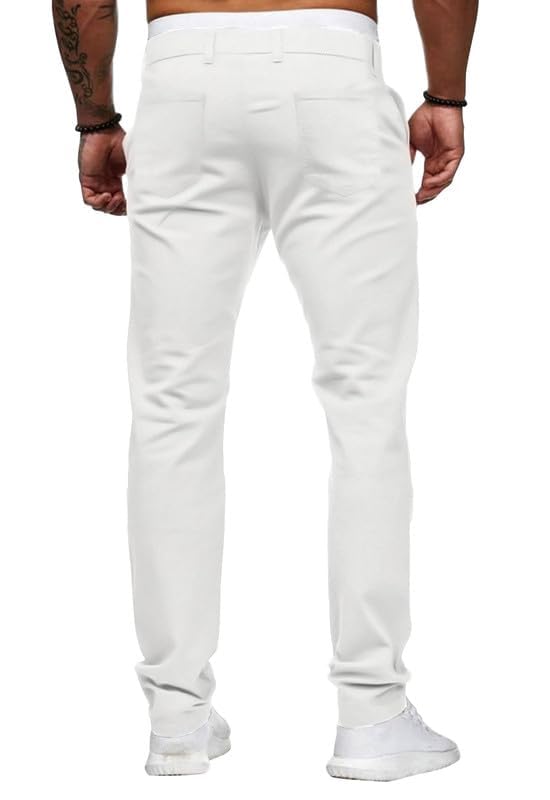 HUNGSON Men Skinny Slim Fit Casual Jeans Dyeing Stretch Straight Fashion Denim Pants(White,38)