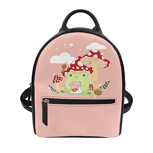 Showudesigns Mushroom Frog Mini Backpack Girls Women Small Backpack Purse Fashion Travel Bag Casual Daypacks for Shopping Outside Pink Snail Strawberry