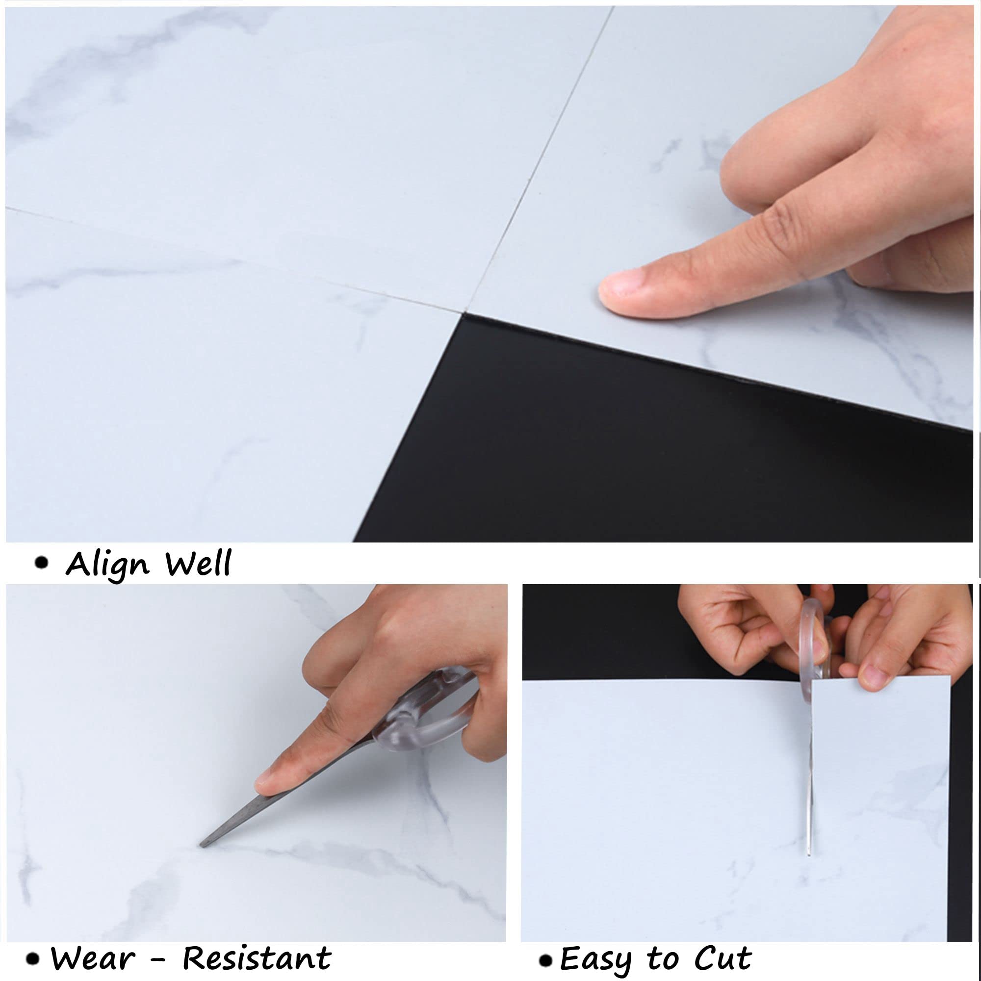 20 PCS Peel and Stick Floor Tile Waterproof and Durable Vinyl Flooring for Bathroom Self Adhesive Flooring for Transfer Kitchen Bedroom Marble Look with Grey Vein 12x12 Inch