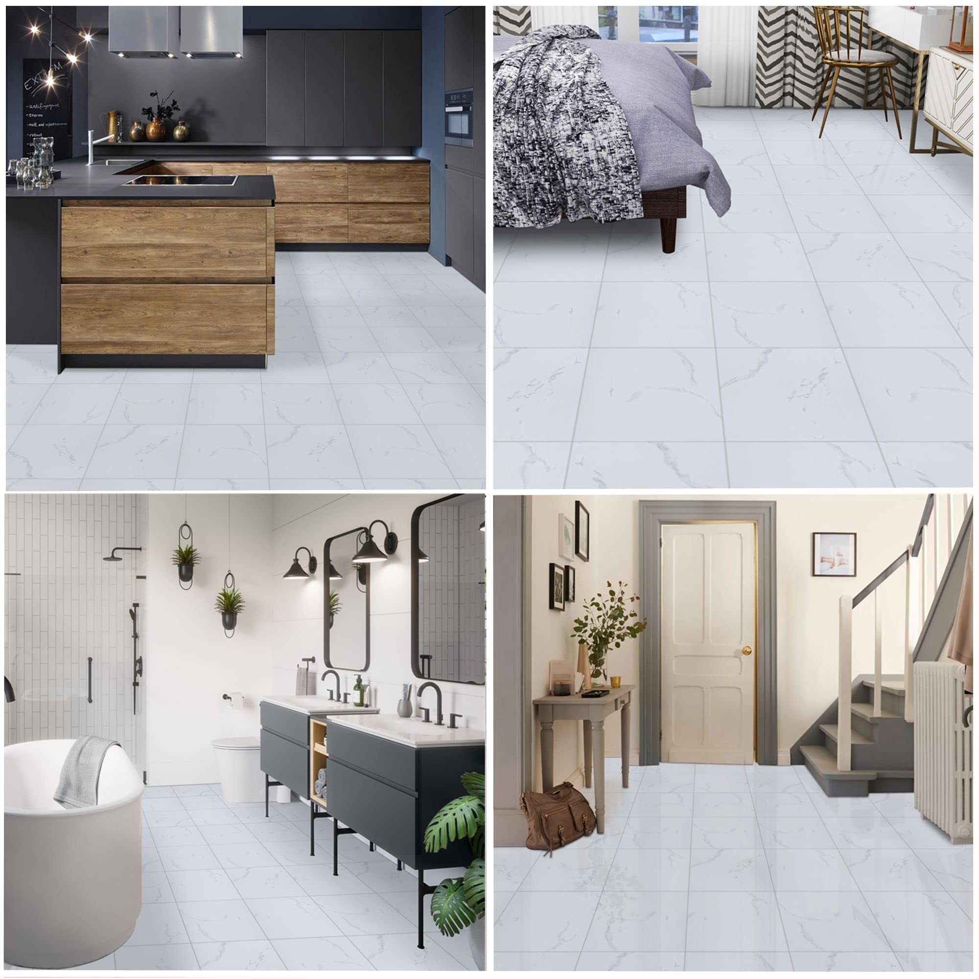 20 PCS Peel and Stick Floor Tile Waterproof and Durable Vinyl Flooring for Bathroom Self Adhesive Flooring for Transfer Kitchen Bedroom Marble Look with Grey Vein 12x12 Inch