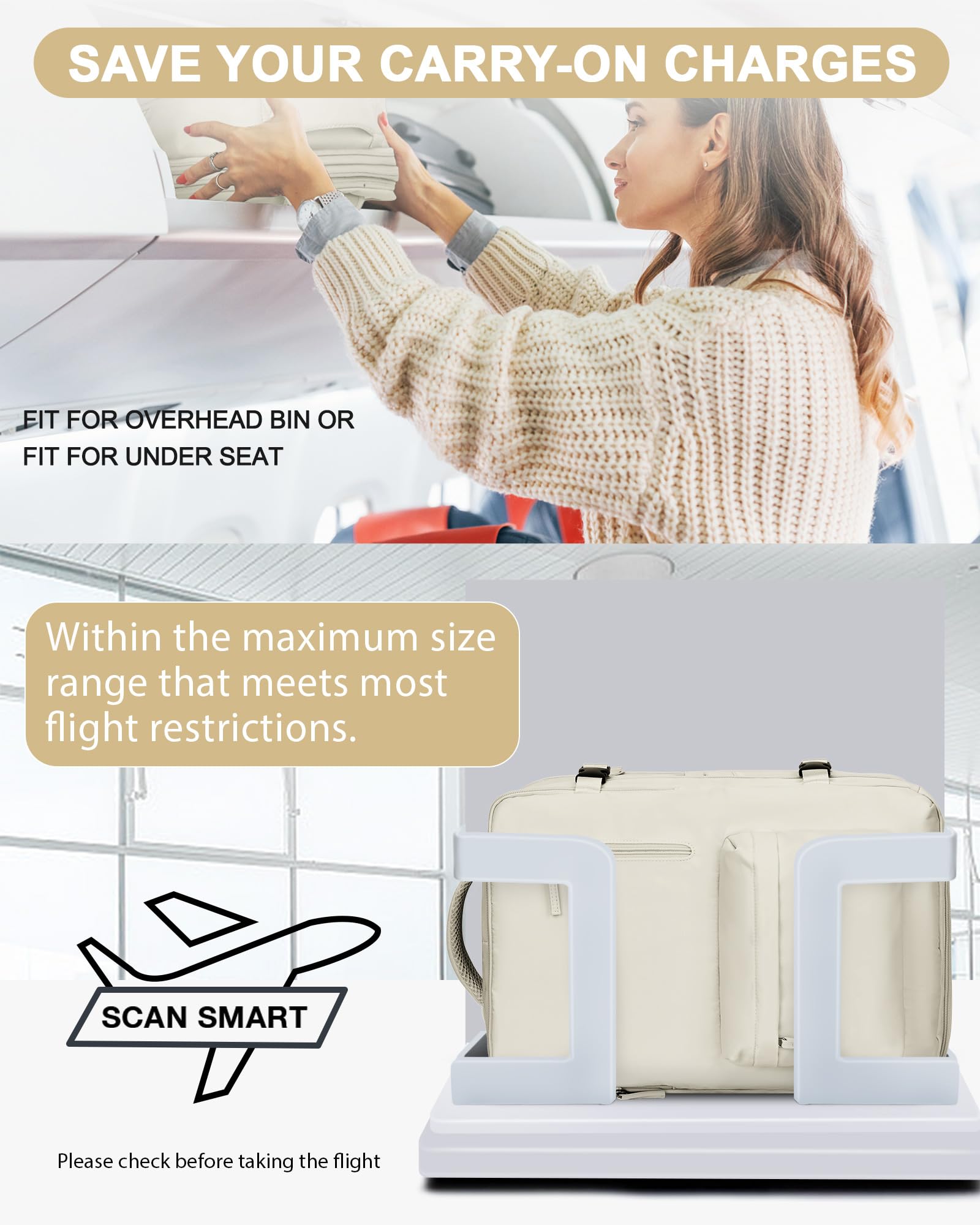 Large Travel Laptop Backpack, Expandable Flight Approved Backpack, Carry on Backpack for Women, Waterproof 17inch Laptop Hiking Backpack with Shoe Compartment, Beige