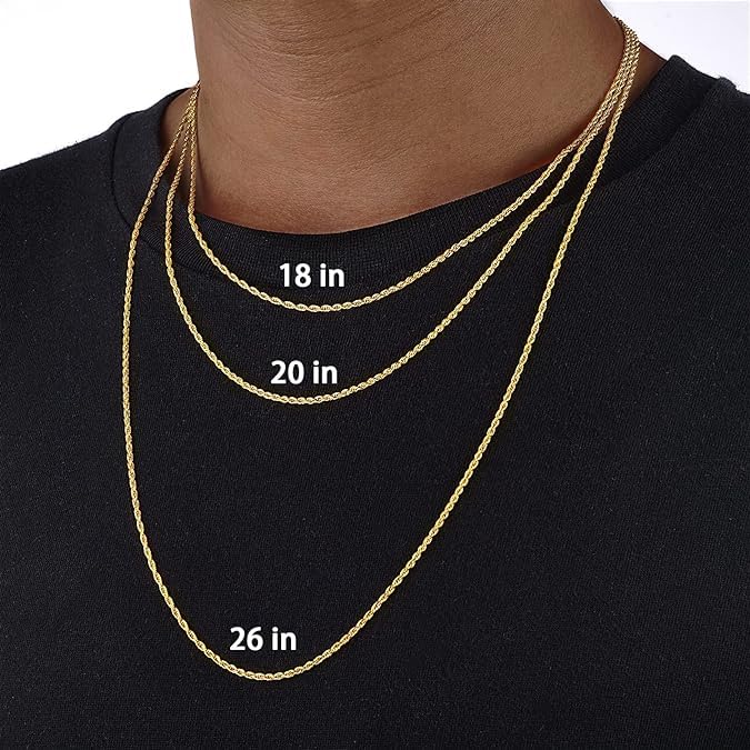 Andsion Solid 18k Gold Plated Necklace Over Rope Chain for Men,1.5MM Dainty Shiny Sturdy Women's Upgraded Lobster Clasp Rope Chain Necklace Italian Quality 20 Inch Choker Length