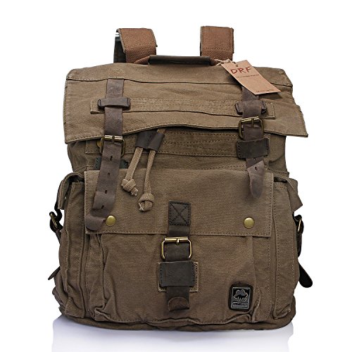 DRF Men's Canvas Laptop Backpack fit 17" Hiking Daypack Outdoor Vintage Look BG-09 (Green)