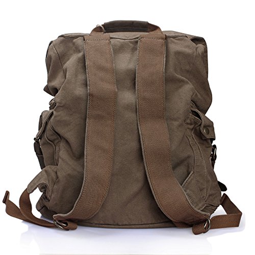 DRF Men's Canvas Laptop Backpack fit 17" Hiking Daypack Outdoor Vintage Look BG-09 (Green)