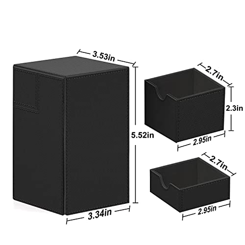 Scimi Deck Box for Trading Card Games, MTG Commander Deck Box Comtains 100 Double Sleeved Cards, Leather Card Storage Case Fits TCG CCG Cards (Black Inner Layer)