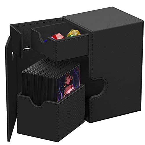Scimi Deck Box for Trading Card Games, MTG Commander Deck Box Comtains 100 Double Sleeved Cards, Leather Card Storage Case Fits TCG CCG Cards (Black Inner Layer)