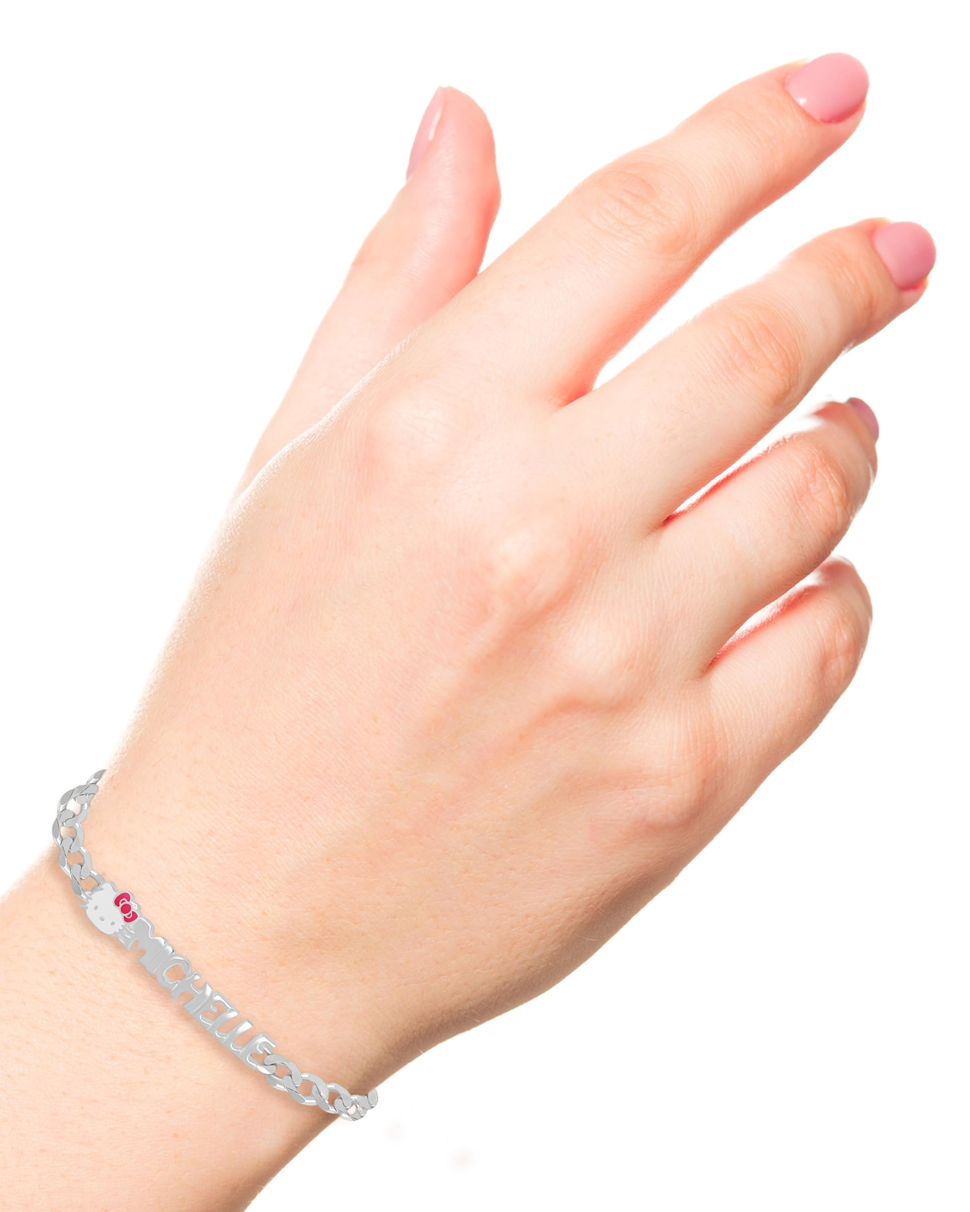 Hello Kitty Sanrio Personalized Curb Bracelet 7" - Sterling Silver Custom Bracelet Officially Licensed