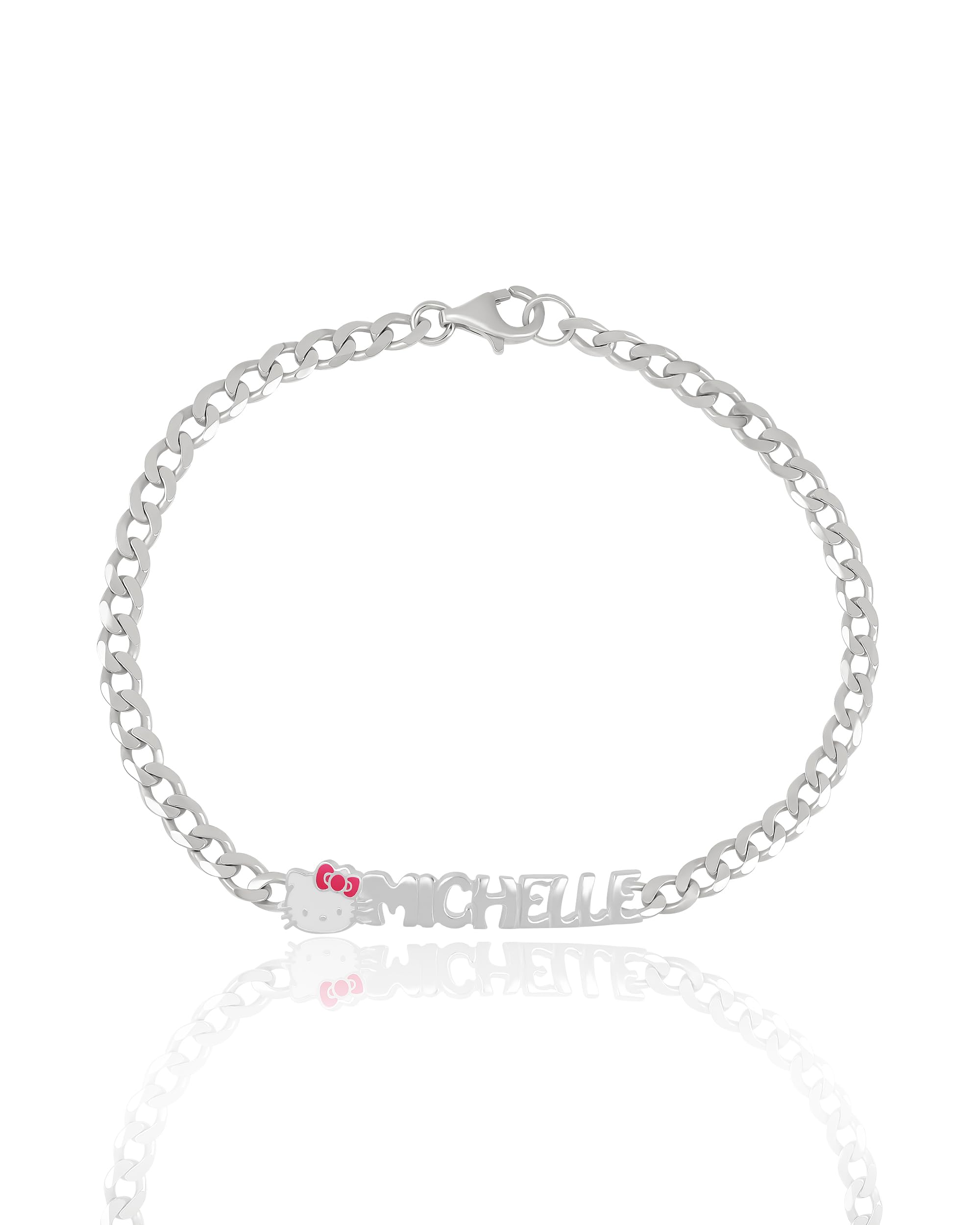 Hello Kitty Sanrio Personalized Curb Bracelet 7" - Sterling Silver Custom Bracelet Officially Licensed