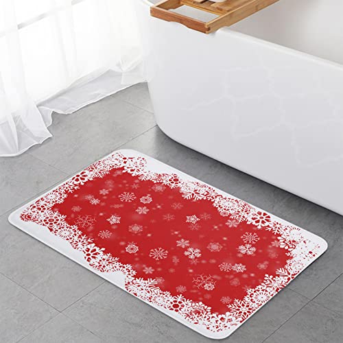 Christmas Snowflake 2PC Memory Foam Kitchen Mats Rectangle Water Absorbent Kitchen Rugs, Anti-Skid Floor Mat for Sink, Hallway 23.6x35.4in+23.6x70.9in Red White Texture Geometric Patterns