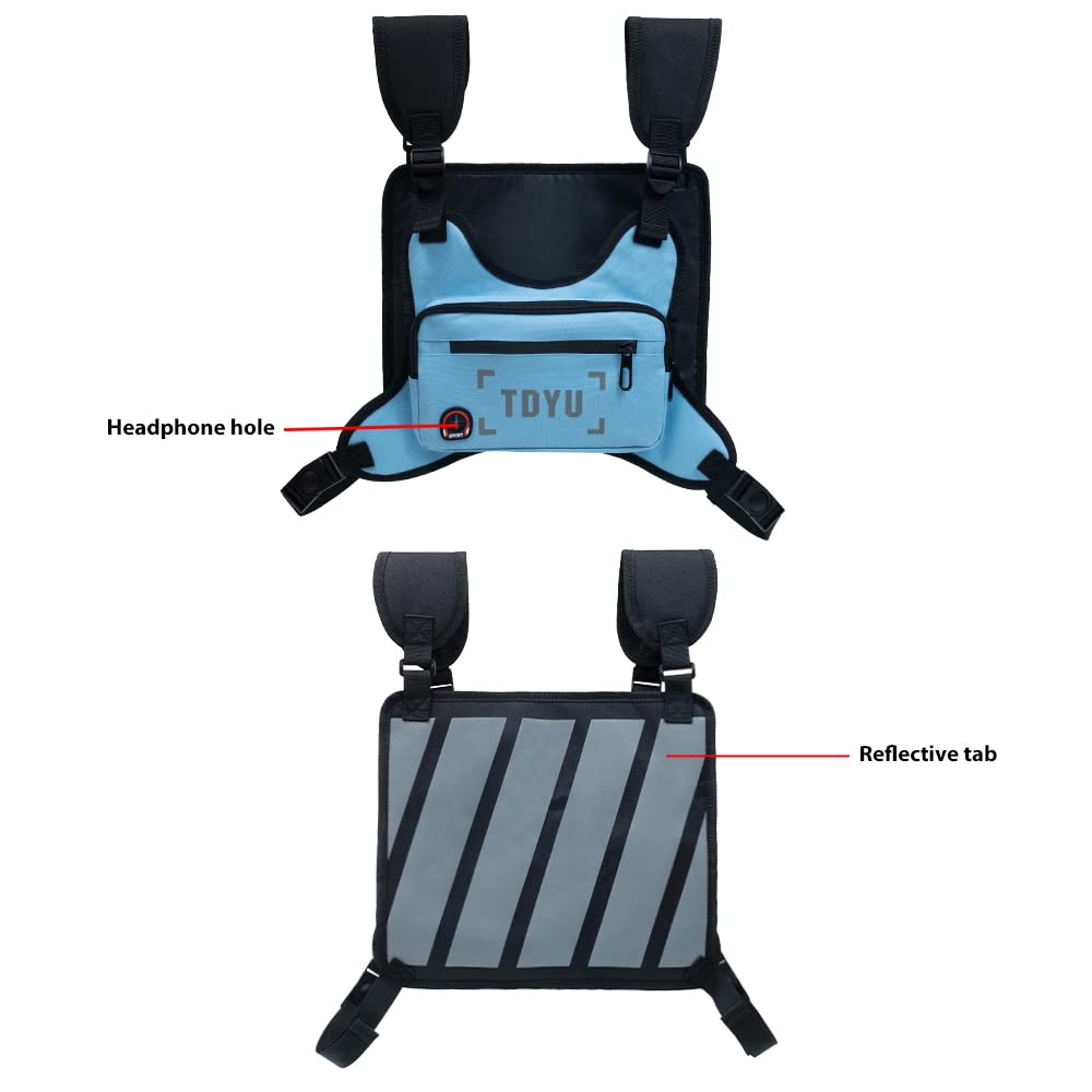 Klykon Chest Bag,Chest Rig Bag Pack Harness Reflective Utility Light Bags Fashion for Men Women Night Running Exercise Hiking Blue