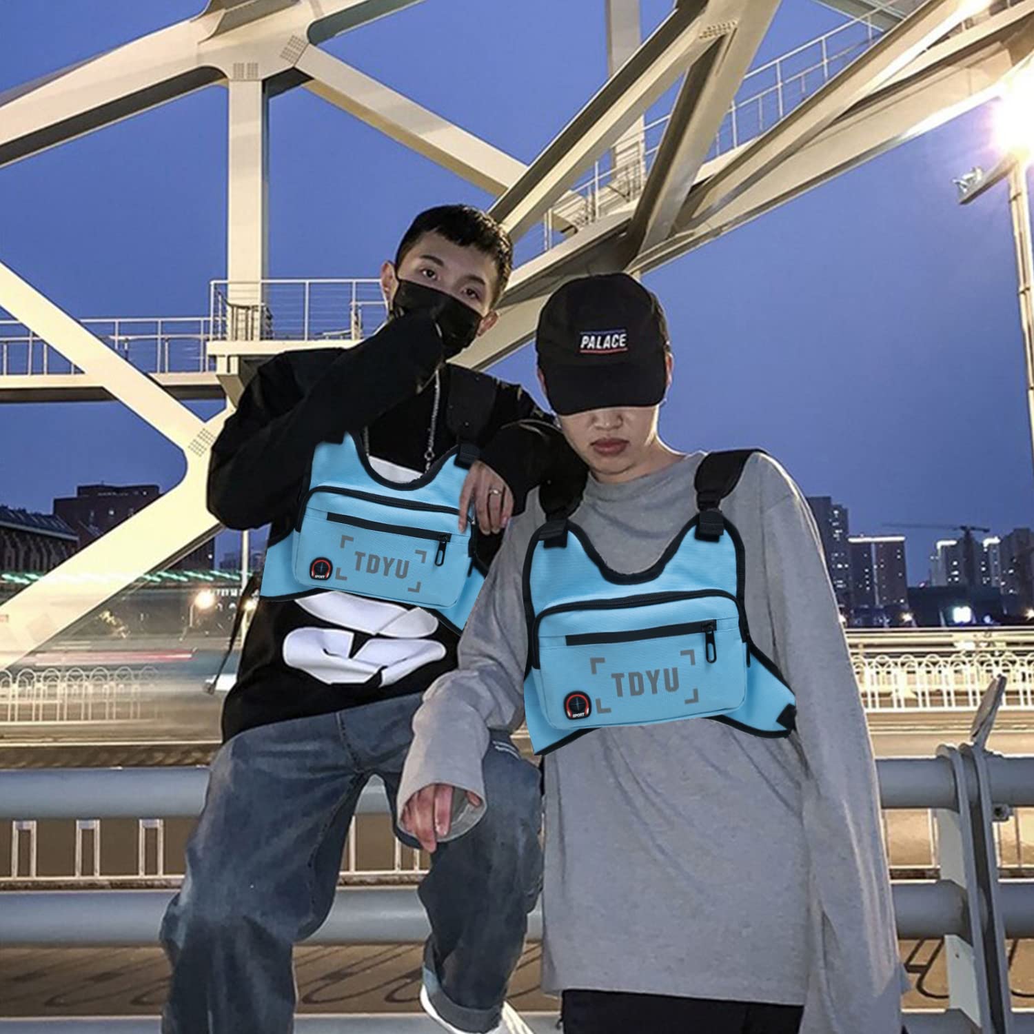 Klykon Chest Bag,Chest Rig Bag Pack Harness Reflective Utility Light Bags Fashion for Men Women Night Running Exercise Hiking Blue