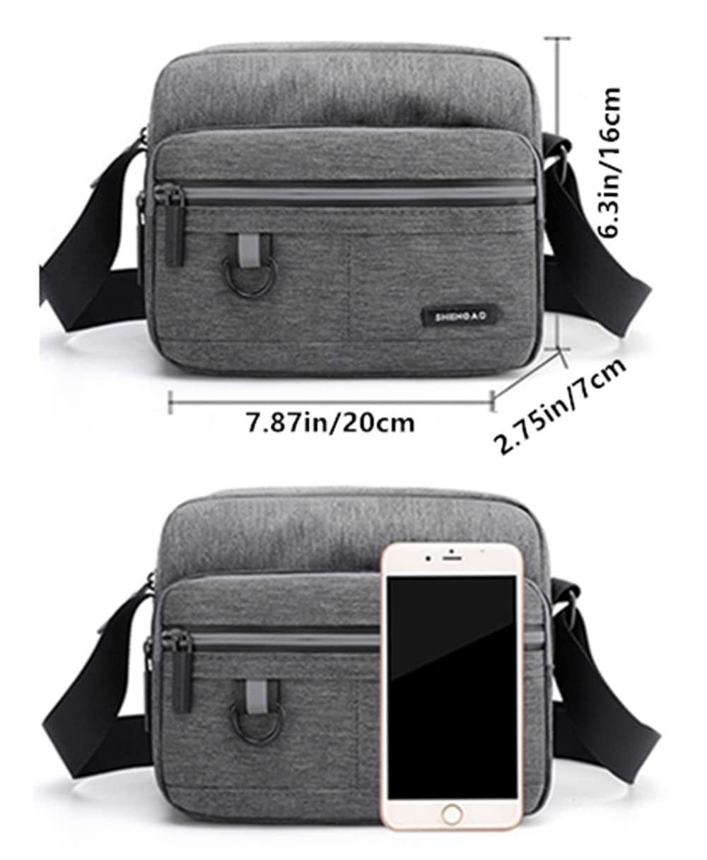 Small Canvas Crossbody Bag for Men,Small Shoulder Bag, Mini Messenger Bag for Cell Phone, Portable mobile phone coin bag (B-Grey)