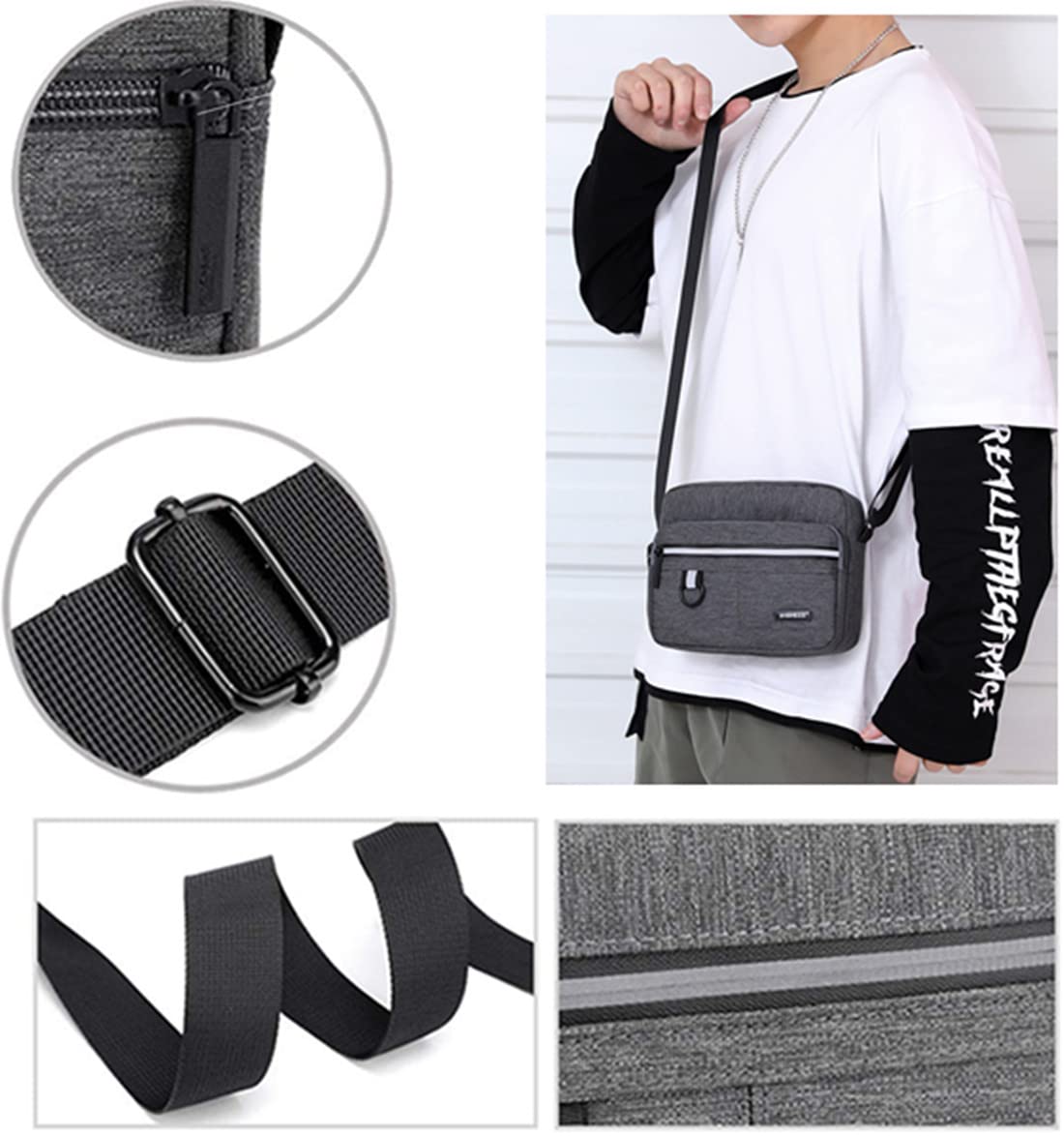 Small Canvas Crossbody Bag for Men,Small Shoulder Bag, Mini Messenger Bag for Cell Phone, Portable mobile phone coin bag (B-Grey)