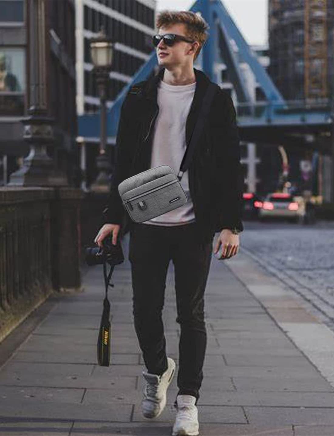 Small Canvas Crossbody Bag for Men,Small Shoulder Bag, Mini Messenger Bag for Cell Phone, Portable mobile phone coin bag (B-Grey)