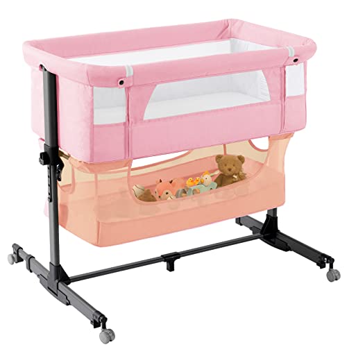 nordmiex 3 in 1 Baby Crib Bedside Crib,Baby Bassinet with Breathable Net,Adjustable Portable Bed for Infant/Baby,Pink, 10.0 kilograms