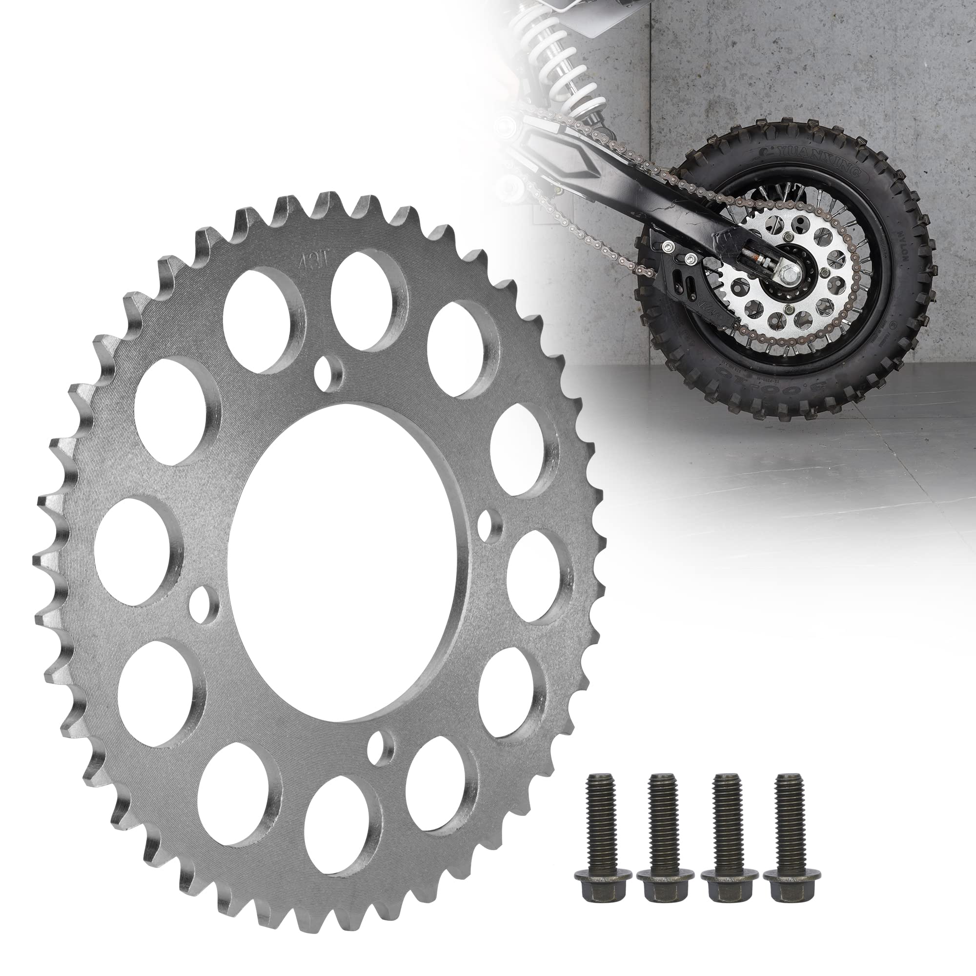 RUTU 420 Chain Sprocket Rear Sprocket 43 Tooth 76mm for Chinese 50 70 90 110 125 140cc 150 160 170 Cc Apollo RFZ CRF50 XR50 SDG IMR SSR YCF Kayo Thumpstar Coolster Pit Dirt Motor Bike Motorcycle
