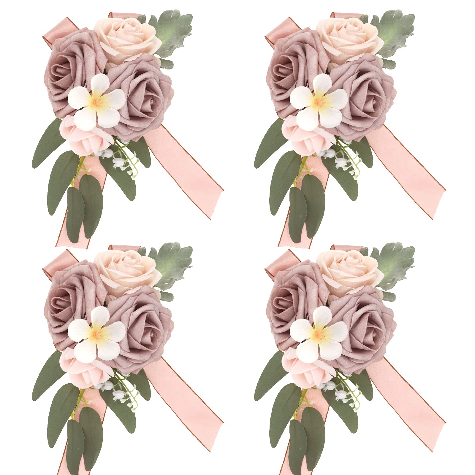 BMQDSM Wrist Corsage for Wedding,Party Prom Hand Flower Decor,Mother of The Bride Corsage,Shoulder Corsages,Bridesmaid Girl Rose Wrist Flower(Set of 4 Dusty Rose