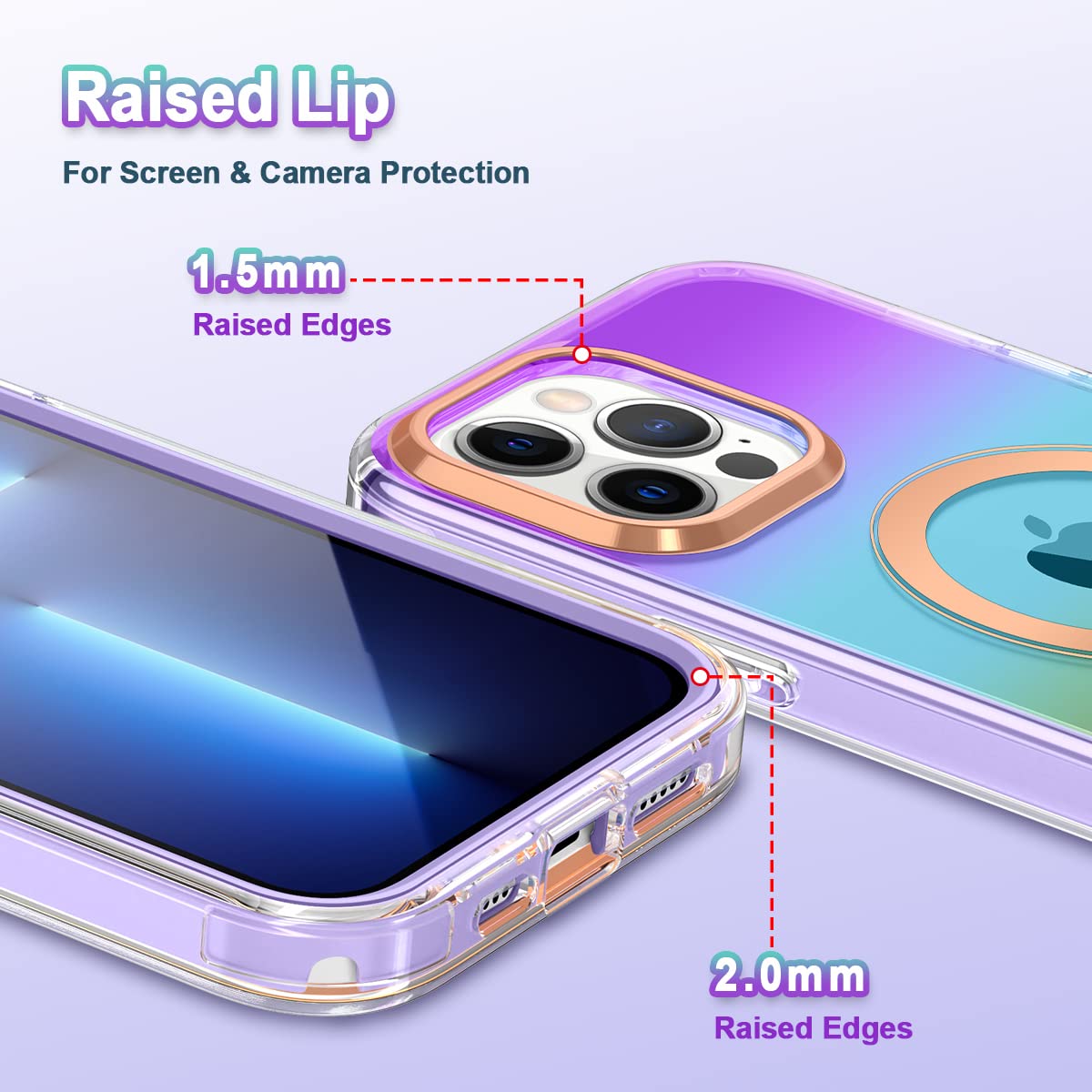 Rancase MagSafe-Compatible iPhone 12 Pro Max Case with Screen Protector, Shockproof Full Body Cover for Women & Girls, 6.7", Purple
