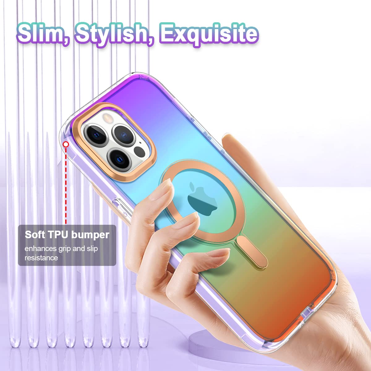 Rancase MagSafe-Compatible iPhone 12 Pro Max Case with Screen Protector, Shockproof Full Body Cover for Women & Girls, 6.7", Purple