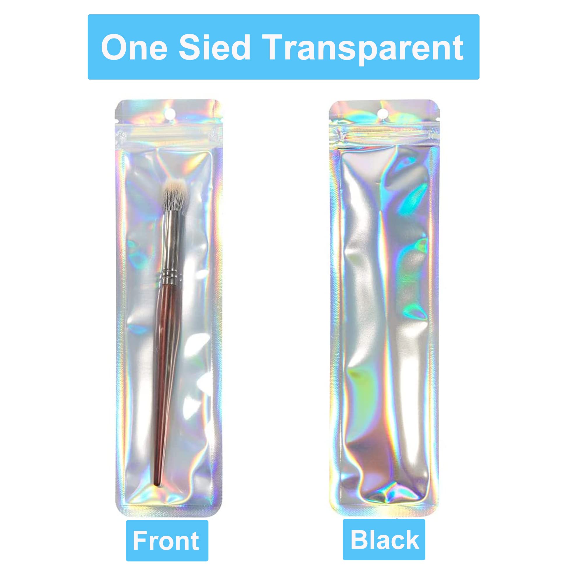 100 Pieces Smell Proof Bags Holographic Packaging Bags Storage Bag with Clear Window for Food Storage (Holographic Color, 2.8x8.7 Inch)