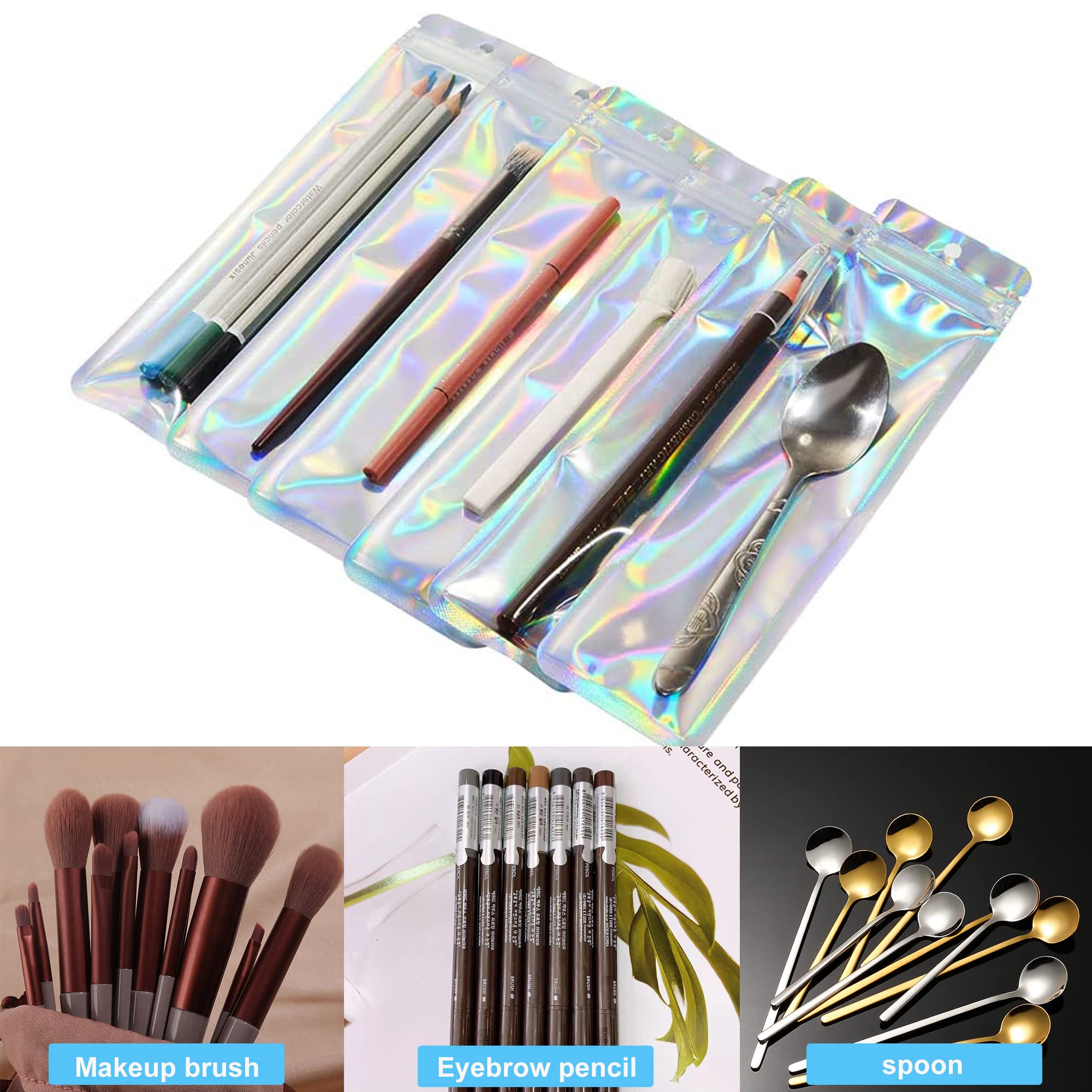 100 Pieces Smell Proof Bags Holographic Packaging Bags Storage Bag with Clear Window for Food Storage (Holographic Color, 2.8x8.7 Inch)