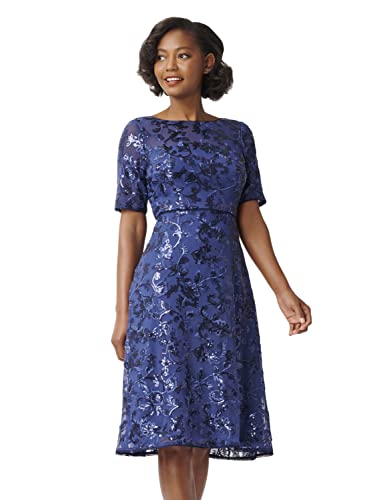 Adrianna Papell Women's Floral Embroidery Dress, Navy