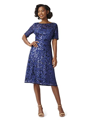 Adrianna Papell Women's Floral Embroidery Dress, Navy