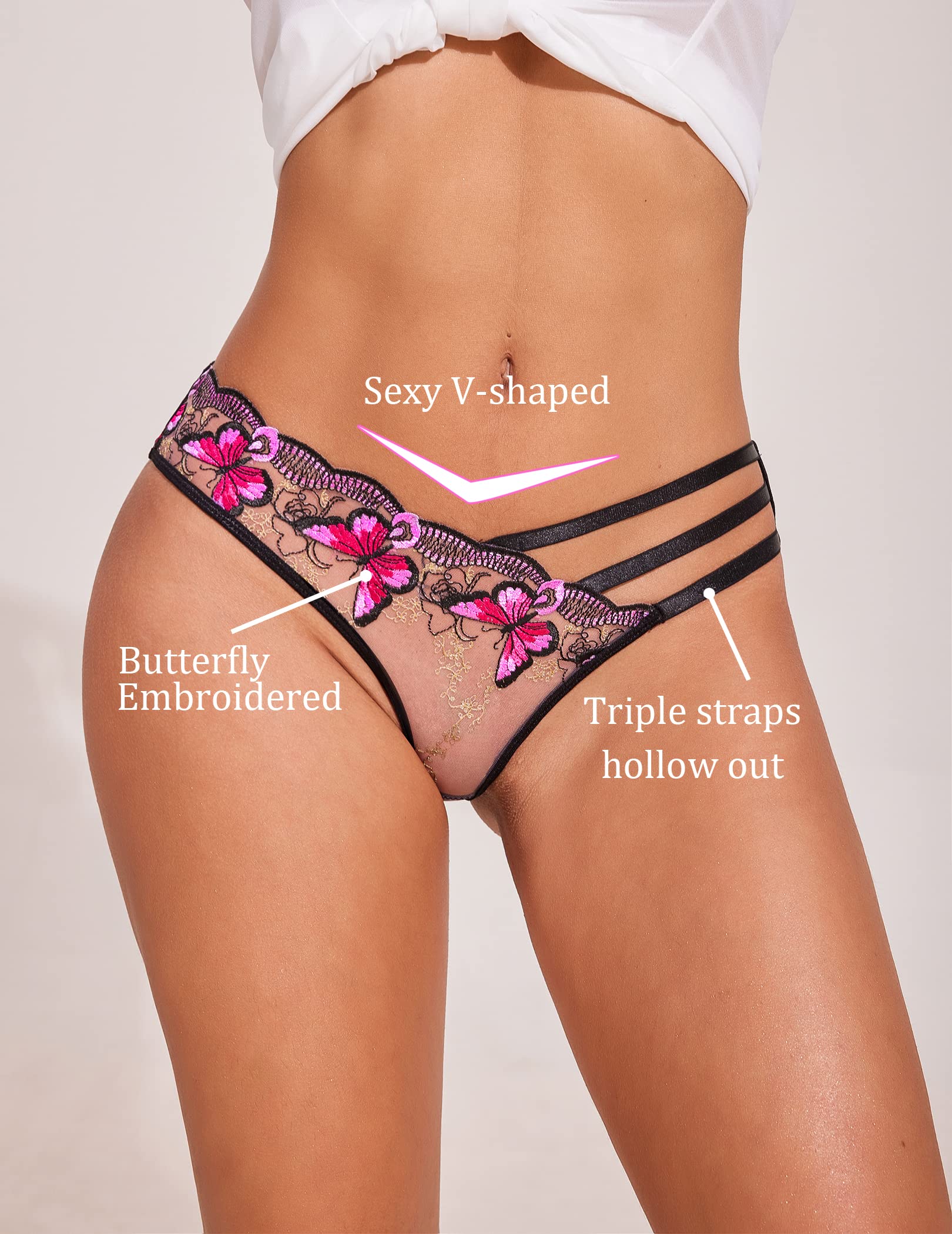 Avidlove Sexy Panties for Women Mesh Butterfly Cheeky Underwear Cut-out Hipster Panty