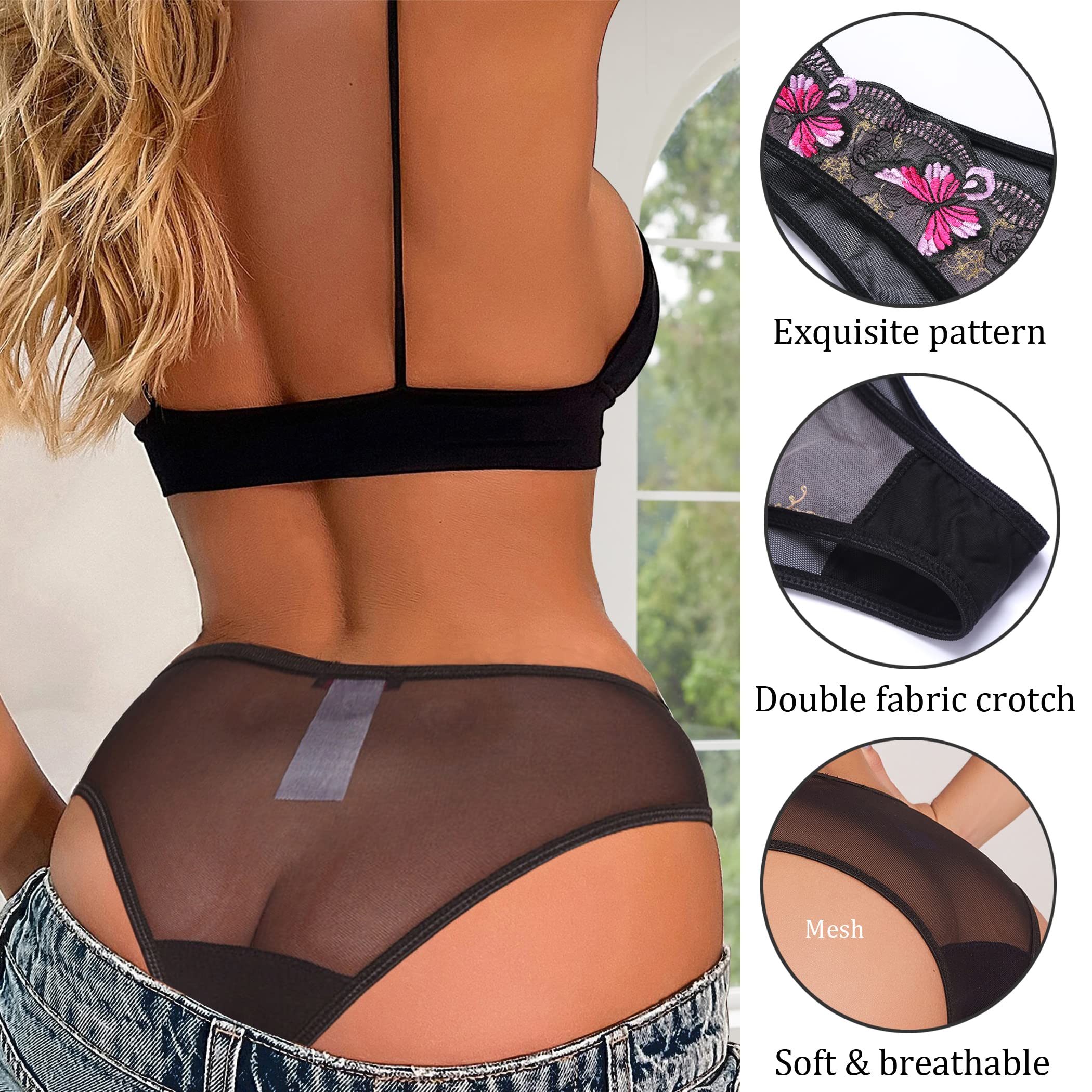 Avidlove Sexy Panties for Women Mesh Butterfly Cheeky Underwear Cut-out Hipster Panty
