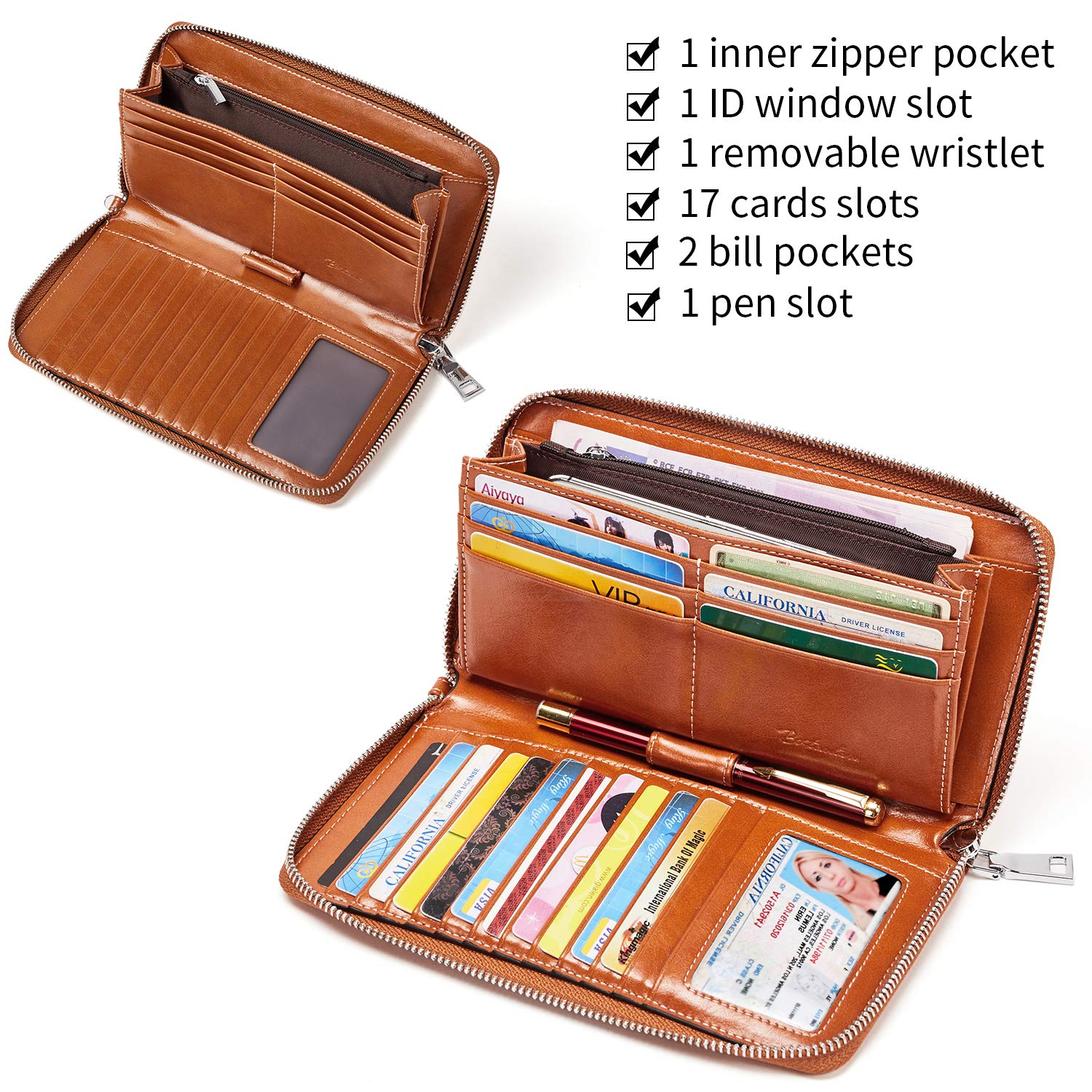 BOSTANTEN Womens Leather Wallets RFID Blocking Large Capacity&Leather 15.6 inch Laptop Backpack Computer Bag