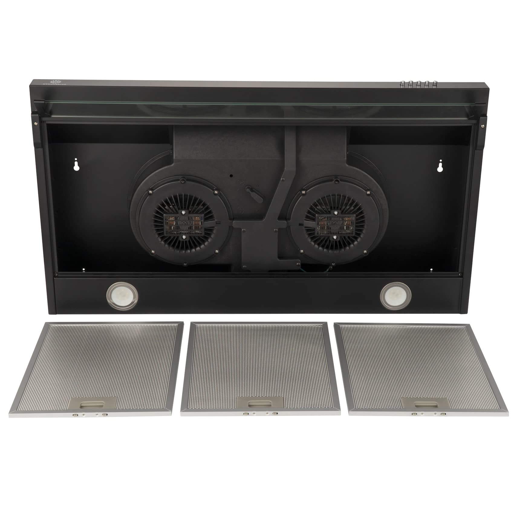 35 Inch Dual-motors Kitchen Under Cabinet Ducted/Ductless Range Hood with 3 Speed Exhaust Fan and Reusable Filters, LED Lights, Black