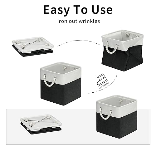 KITCSTI Storage Baskets for Organizing Fabric Organizer Bins Cubes 13"x13"x13" Foldable Cloth Storage Bins with Handle Closet Baskets for Towels Toys Books (White&Black, Pack of 3)