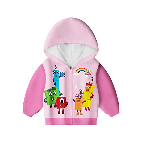 Difforever Girls Numbers Cartoons Zip-up Hoodie Kids Boys Cartoon Sweatshirt Long Sleeve Jacket Coat Daily Causal Wear for 4-8 Years