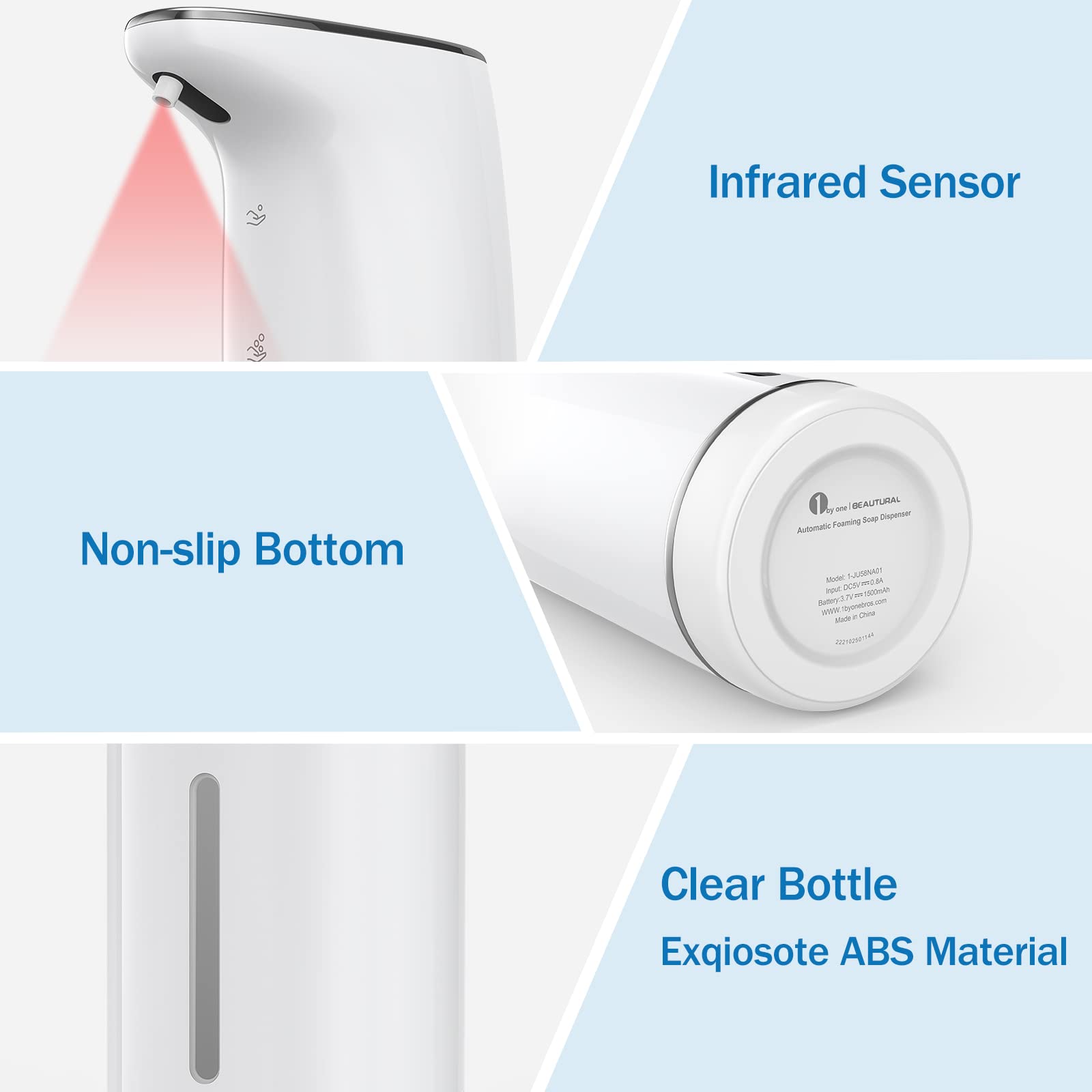 BEAUTURAL Automatic Foaming Soap Dispenser, Touchless Hand Soap Dispenser Rechargeable, Dish Soap Dispenser for Bathroom Countertop, Kitchen and Commercial 10oz/300ml