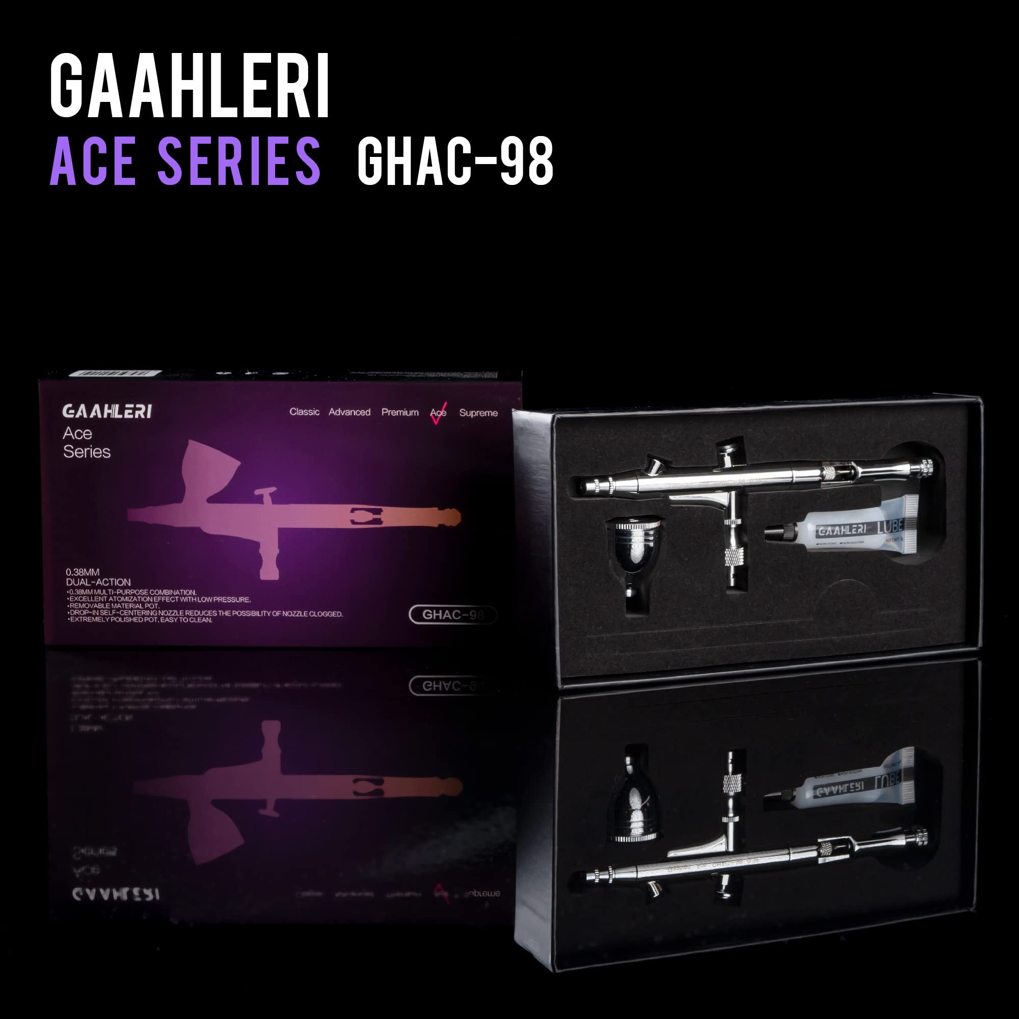 Gaahleri Airbrush Kit, Airbrush Gun with Dual-Action Function, Gravity Fluid Cup 1/4 oz, Cutaway Handle, 0.38 mm Needles All-Purpose Air Brush Makeup Model Coloring Painting Nail Art Tattoo