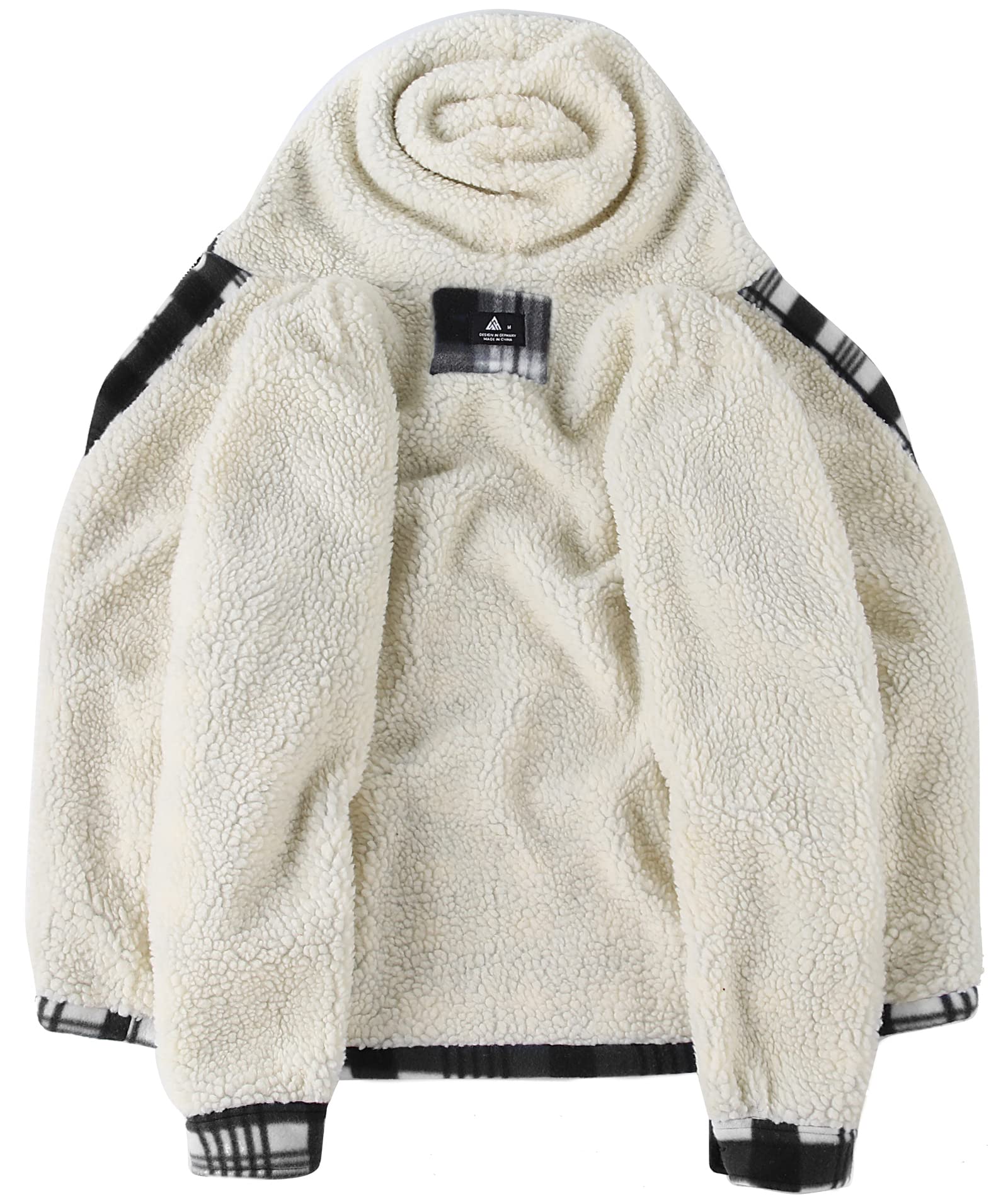 SCODI Men's Flannel Shirt Jacket Fleece Sherpa Lined Plaid Jackets Coat Full Zip Up Hoodie Winter Outwear Black White Large